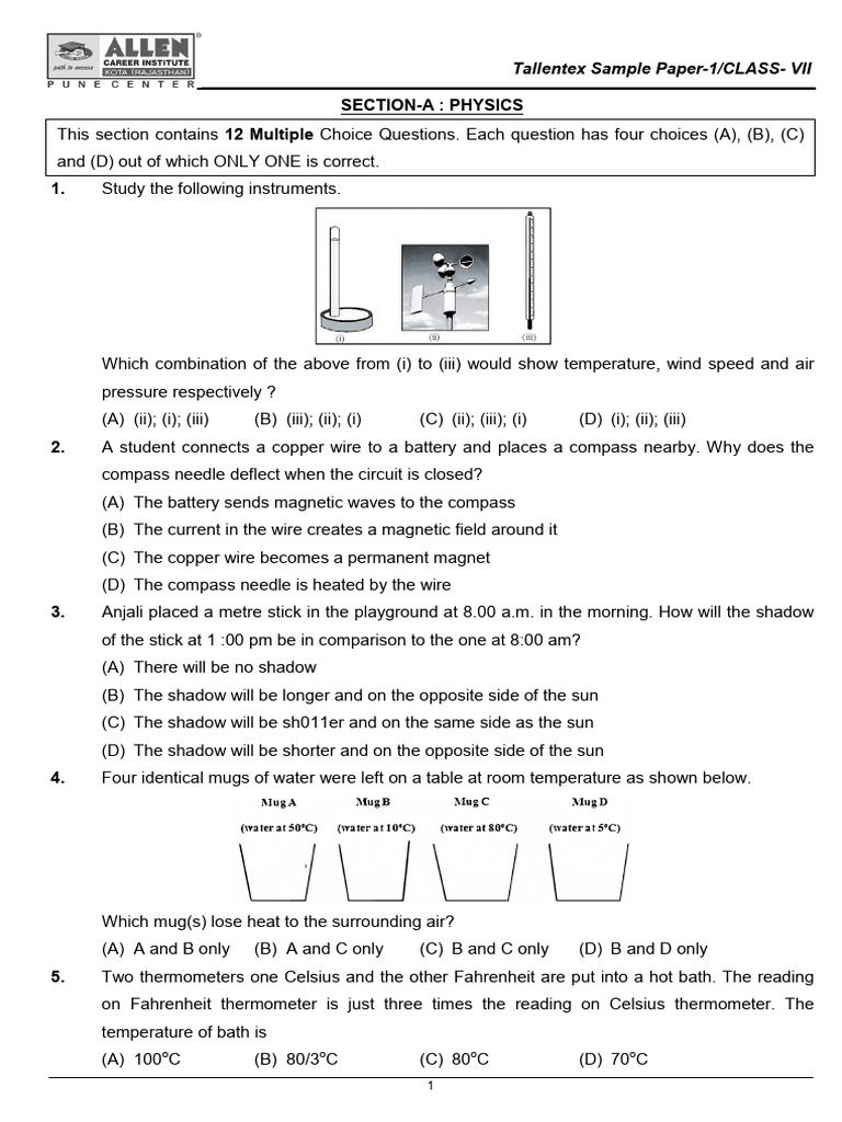 Tallentex Class 7 Sample Paper 2024 | PDF | Triangle | Water