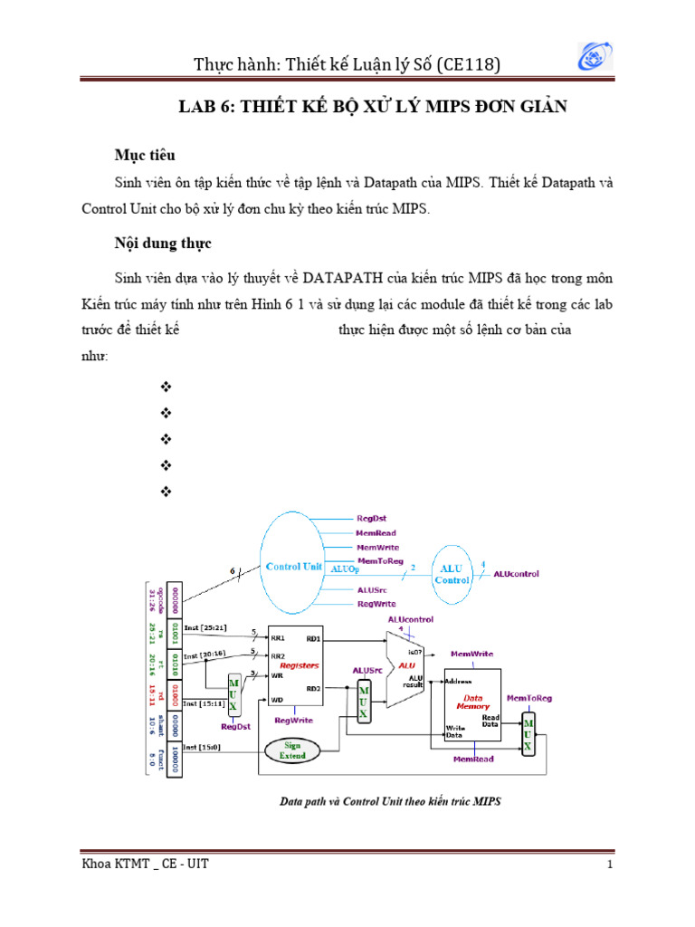 Lab6 - Thiet Ke Bo Xu Ly MIPS | PDF