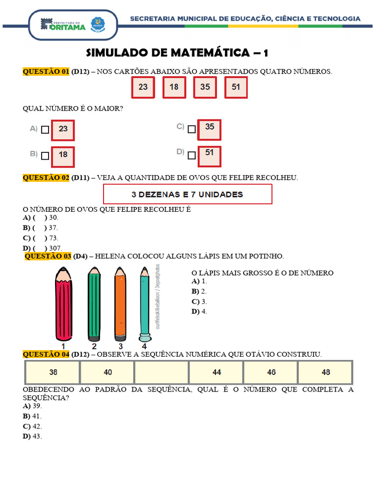 SIMULADO 1 - 2º ANO - MAT - 1 --- | PDF | Xadrez