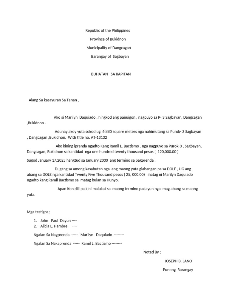 Republic of The Philippines KASABUTAN | PDF