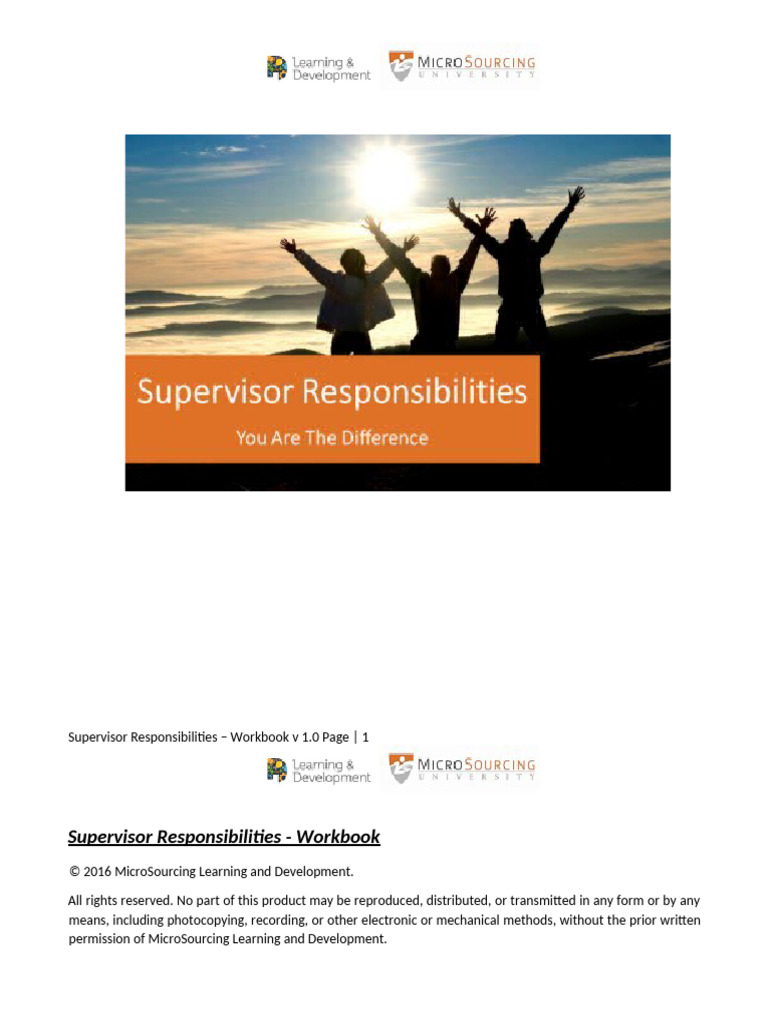 Module 2 - Supervisor Responsbilities - Workbook V 1.0 | PDF | Behavior ...
