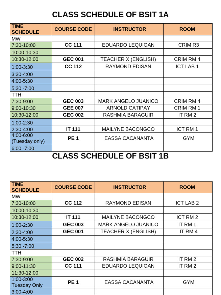 Class Schedule Per Section | PDF