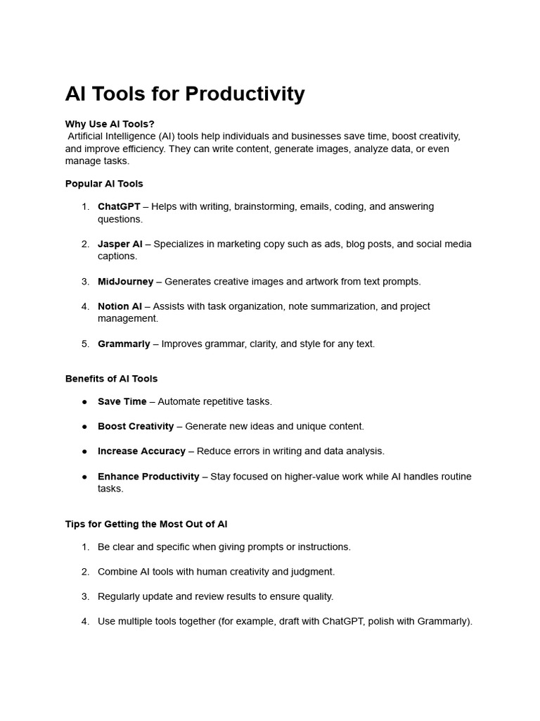 AI Tools For Productivity | PDF