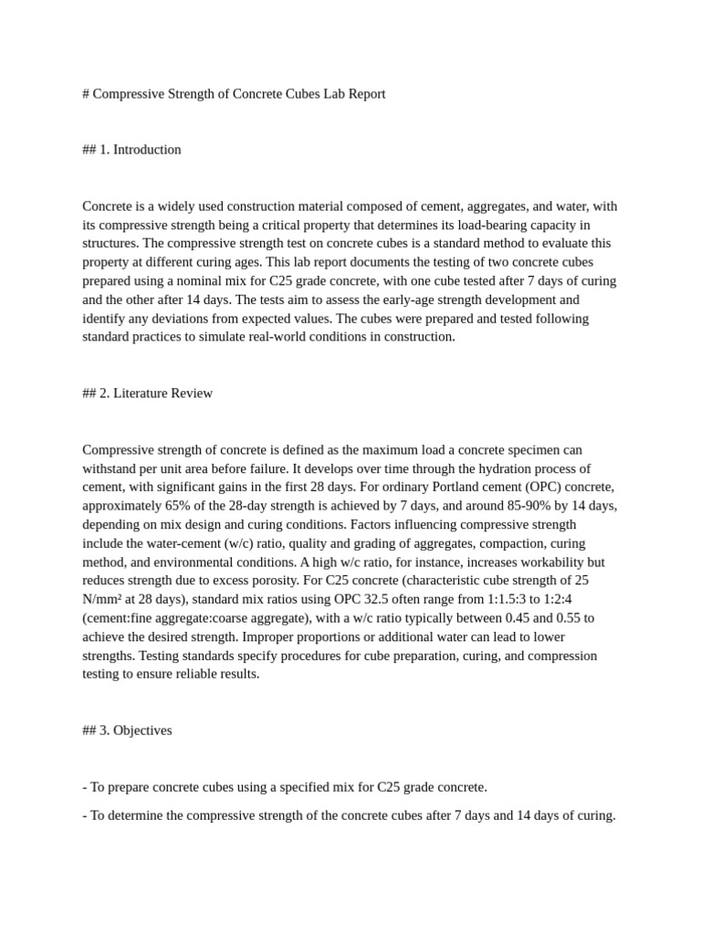 Compressive Strength of C25 Concrete Cubes | PDF | Concrete | Cement