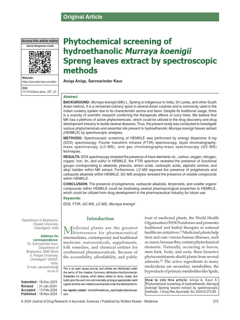 Phytochemical Screening of Hydroethanolic Murraya.9 | PDF | Gas ...