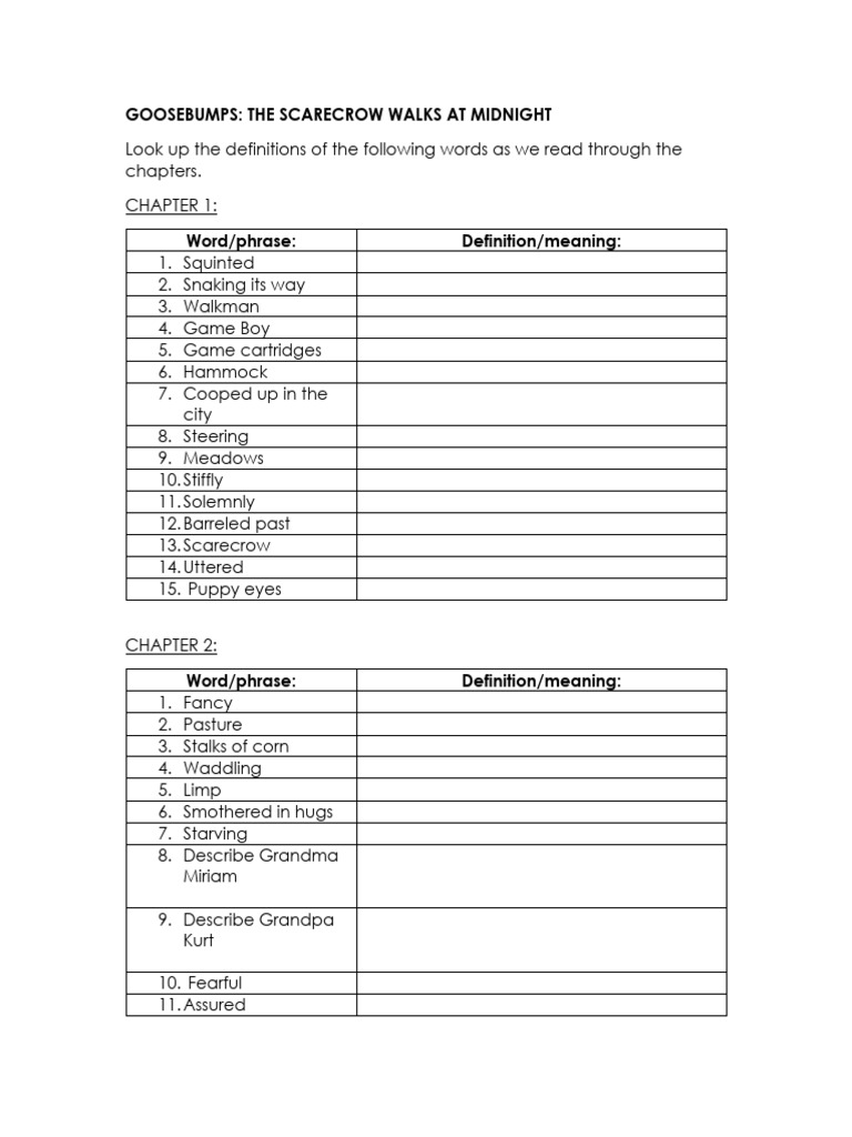 Vocabulary Guide for Goosebumps | PDF