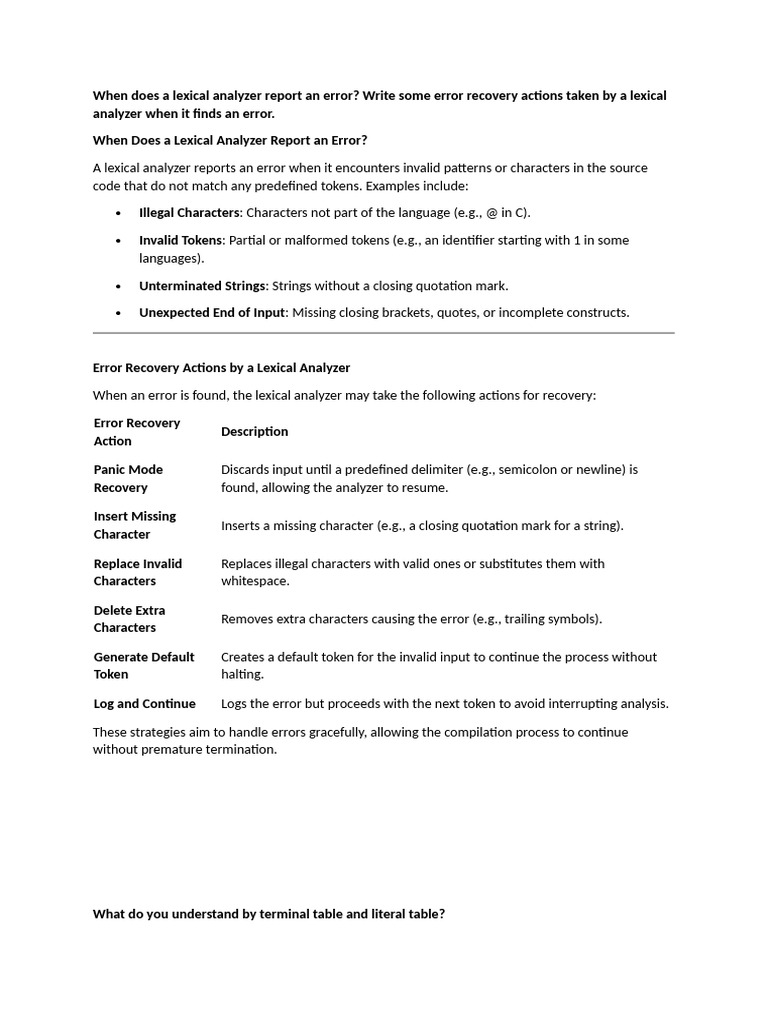 Lexical Errors and Recovery Strategies | PDF | Parsing | Regular Expression