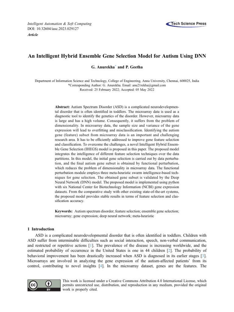 Hybrid Gene Selection Model for Autism | PDF | Autism | Single ...