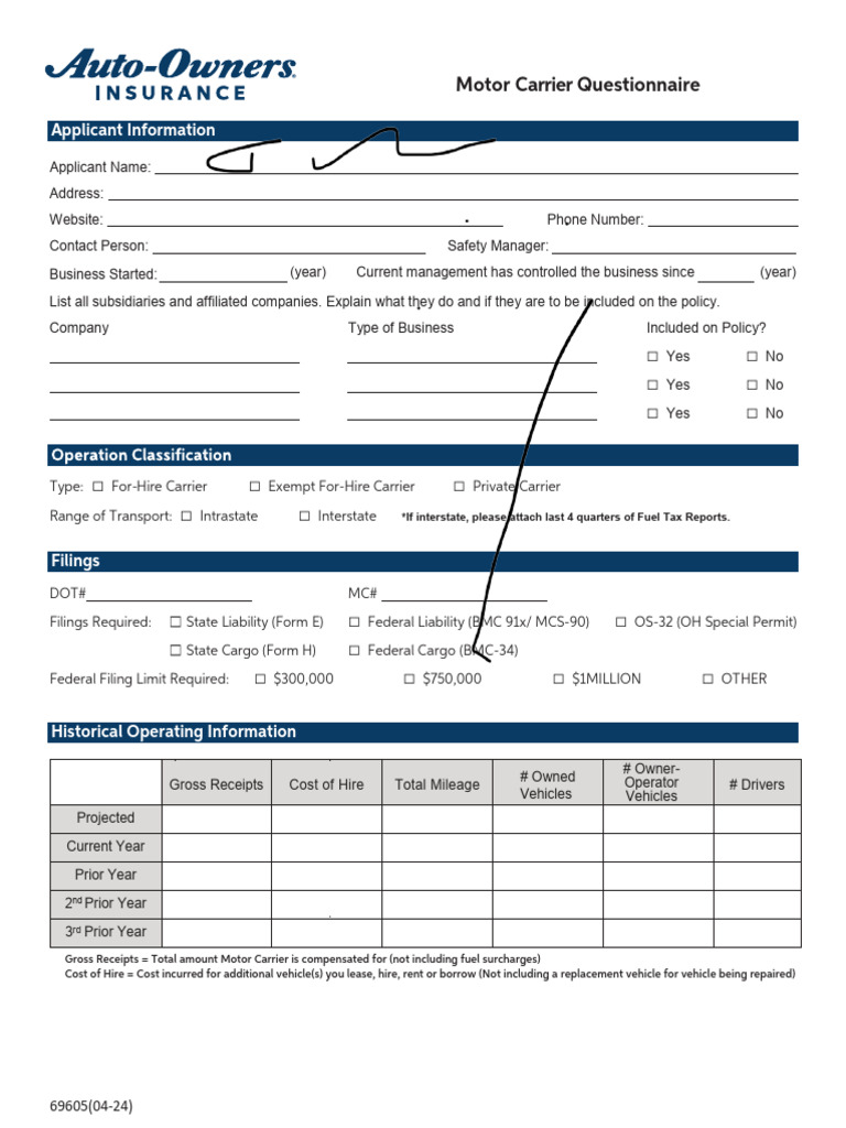 Motor Carrier Questionnaire Template | PDF | Trailer (Vehicle) | Truck
