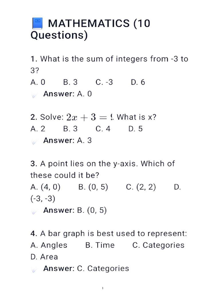 Class 8th Olympiad Practice Questions | PDF