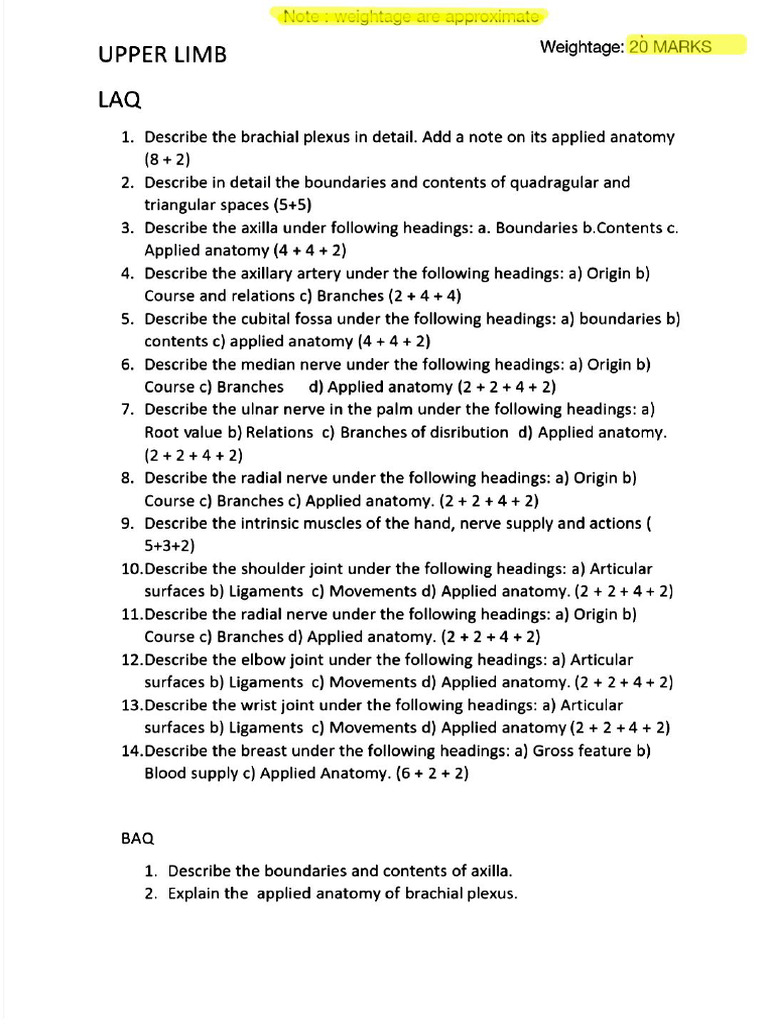 Anatomy Question Bank | PDF