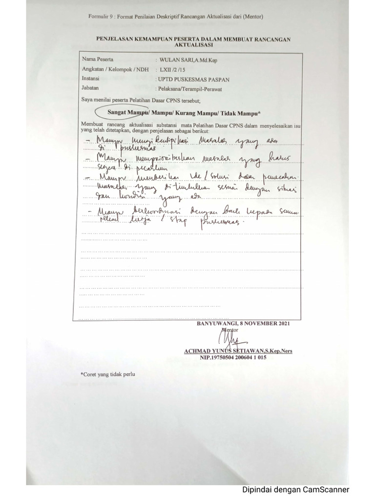 Form Penilaian Mentor - Wulan Sari,,A.md - Kep | PDF