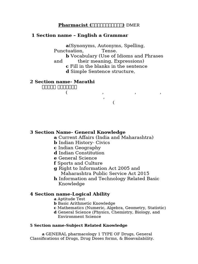 DMER Pharmacist Exam Syllabus 2025 | PDF