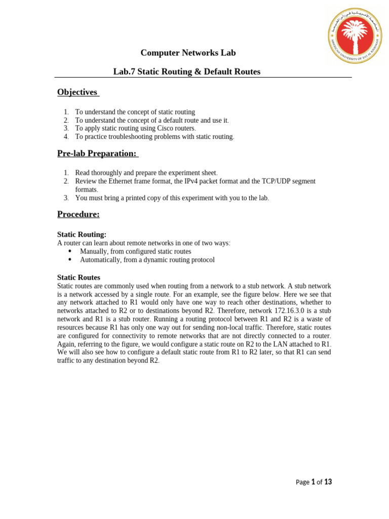 Static Routing and Default Routes Guide | PDF | Ip Address | Computer ...