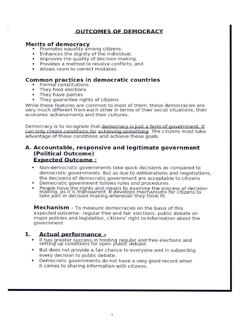 Grade 10 CH Outcomes of Democracy | PDF