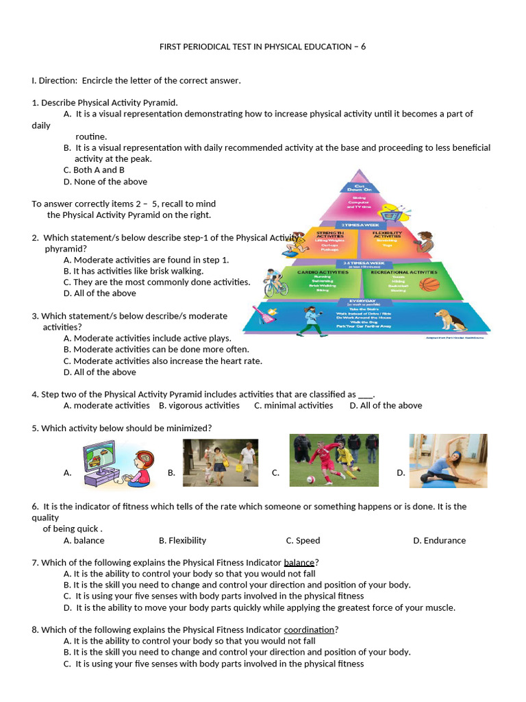 Physical Education Test: Activity Pyramid & Fitness | PDF | Physical ...