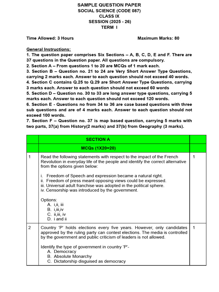 Class IX Social Science Question Paper | PDF | Himalayas | Voter Turnout