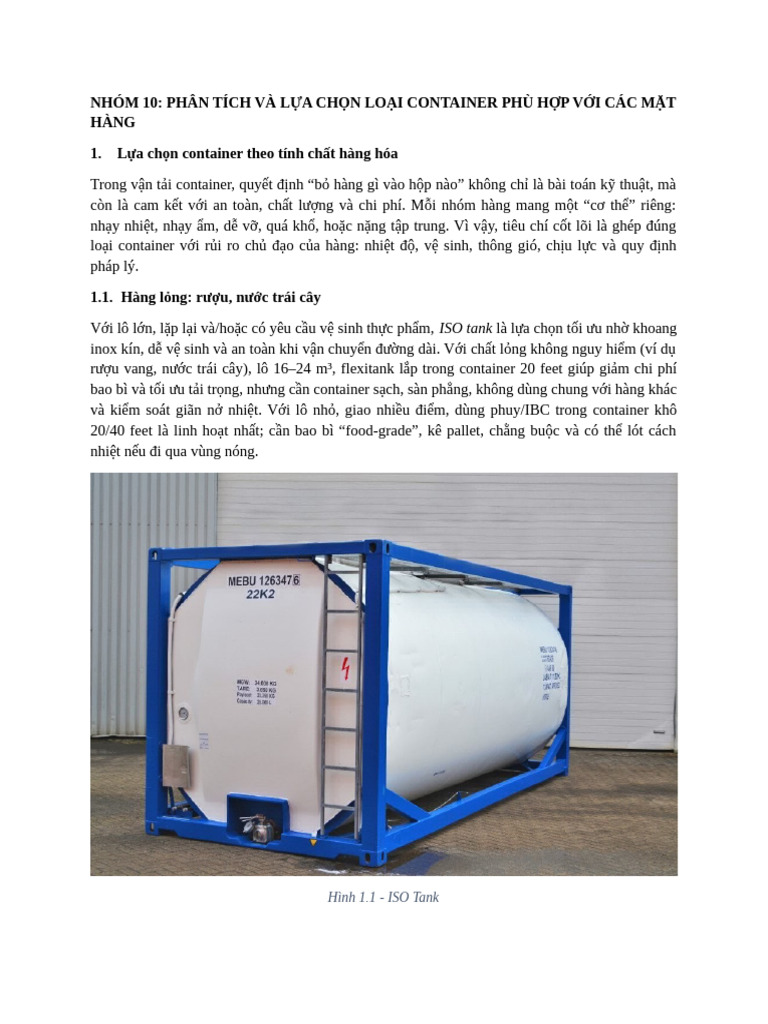 NHÓM 10 - Lựa Chọn Container Cho Mặt Hàng | PDF
