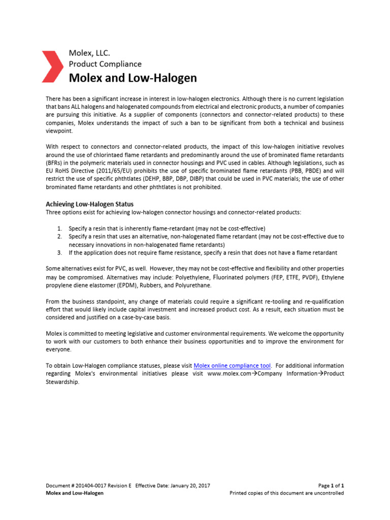 Molex and Low-Halogen: Molex, LLC. Product Compliance | PDF | Polyvinyl ...