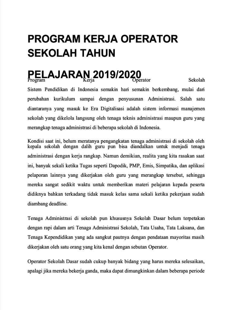 Program Kerja Operator Sekolah 2019/2020 | PDF