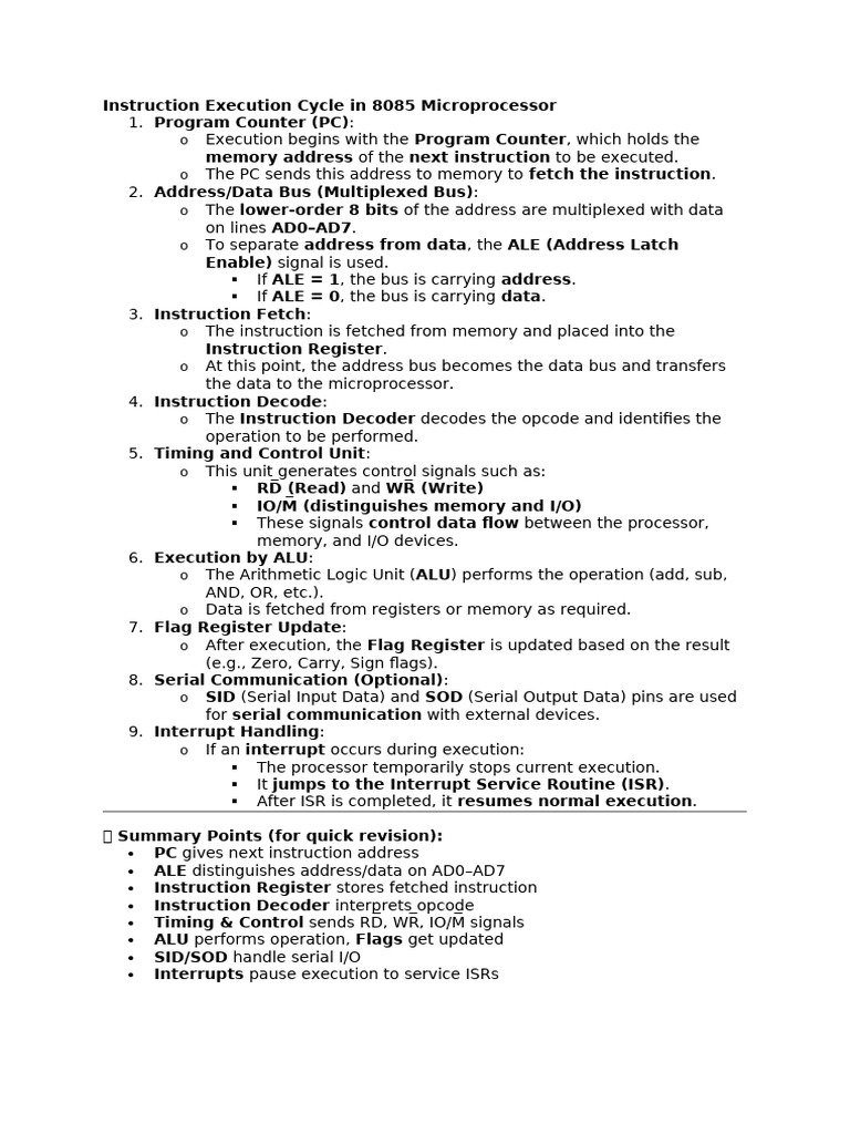 Instruction Execution Cycle in 8085 Microprocessor | PDF | Central Processing Unit | Computer ...