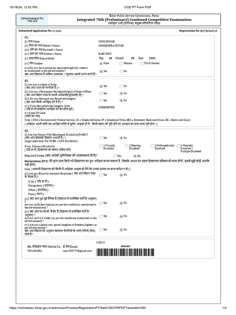 CCE PT Form PDF | PDF
