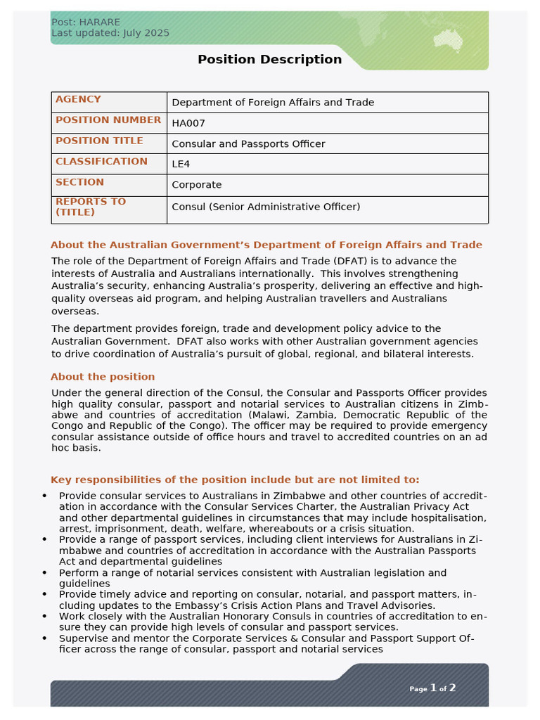 Consular and Passport Officer Role | PDF | Consul (Representative ...
