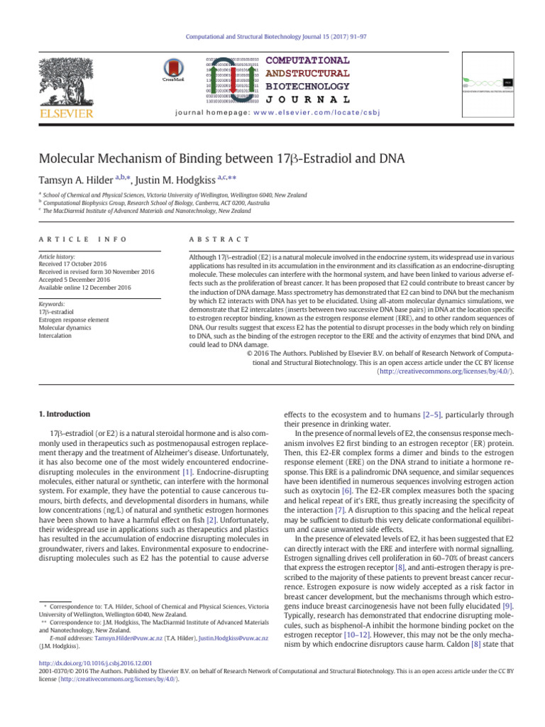 Molecular Mechanism of Binding between 17β-Estradiol and DNA | PDF ...