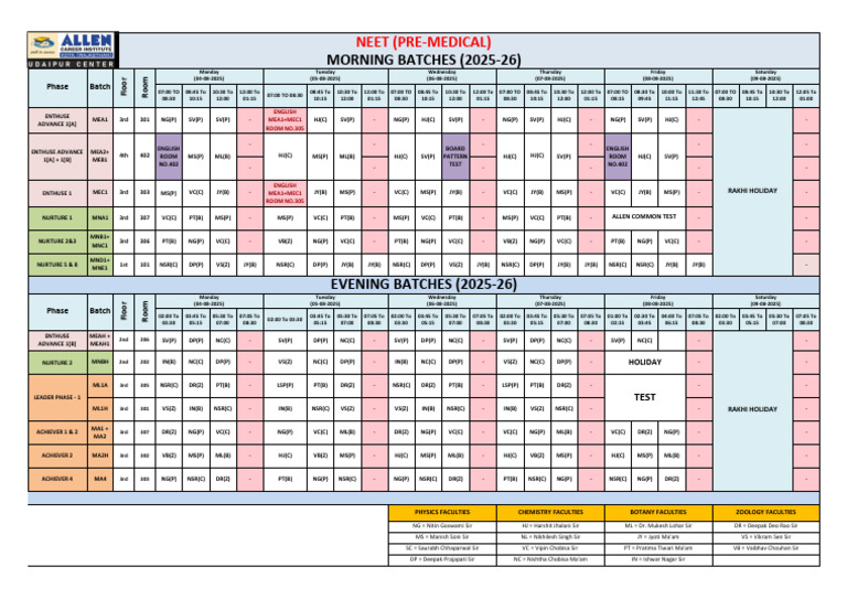 Updated Medical Batch Time Table 04 August To 08 August 2025-26 ...