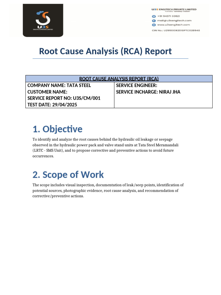 Hydraulic Oil Leakage RCA Report | PDF