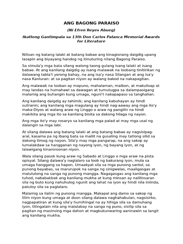 Maikling Kwento Sa Bagong Paraiso 2 | PDF