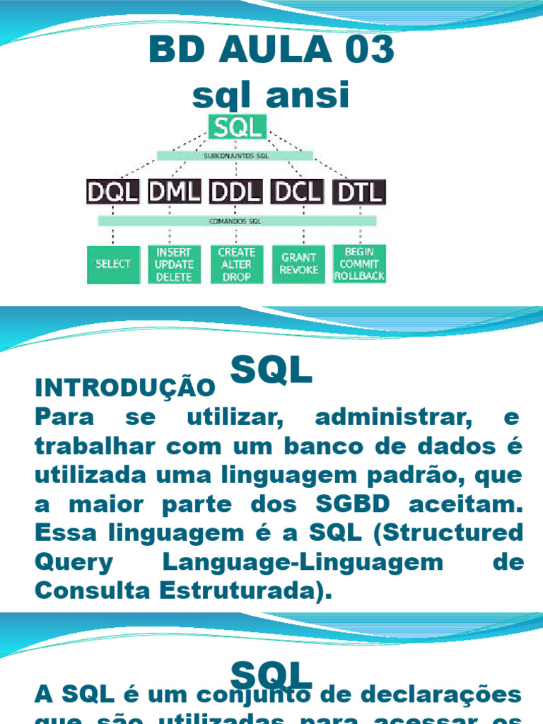 Aula 3 BD SQL Ansi - Softex IA | PDF | SQL | Tabela (banco de dados)