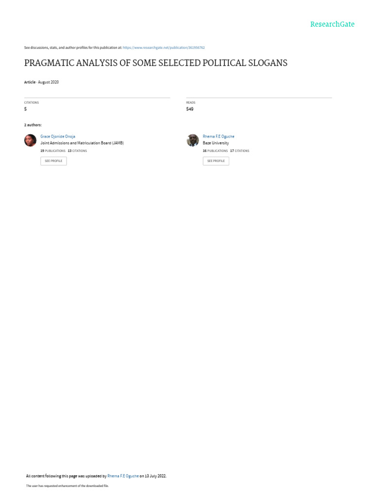 Pragmatic Analysis of Some Selected Political Slogans | PDF ...