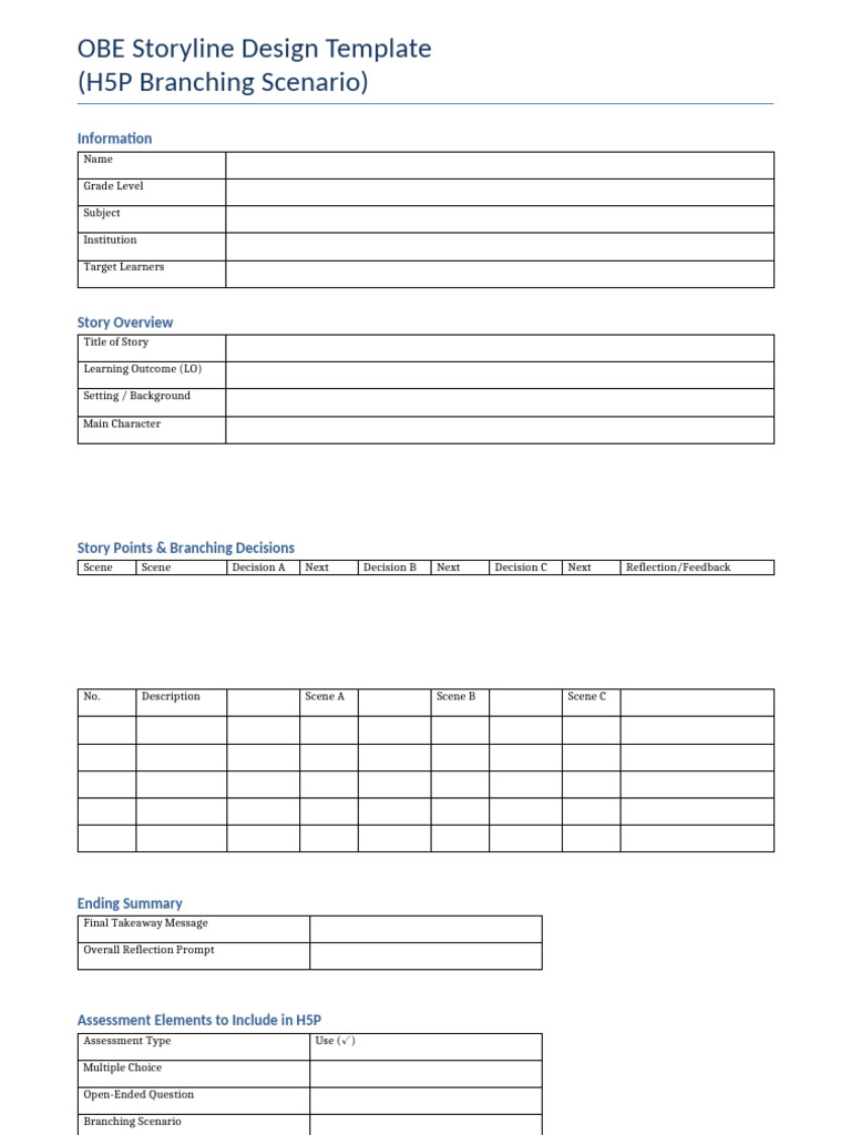 H5P Branching Scenario Design Template | PDF