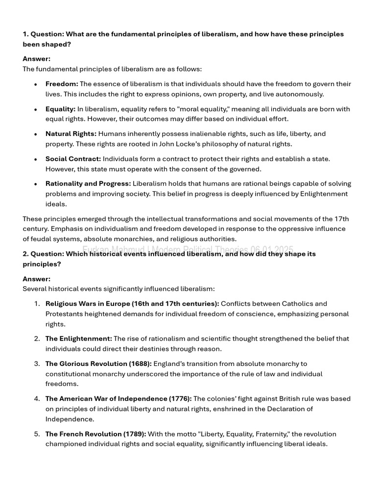 Principles and History of Liberalism | PDF | Liberalism | Marxism