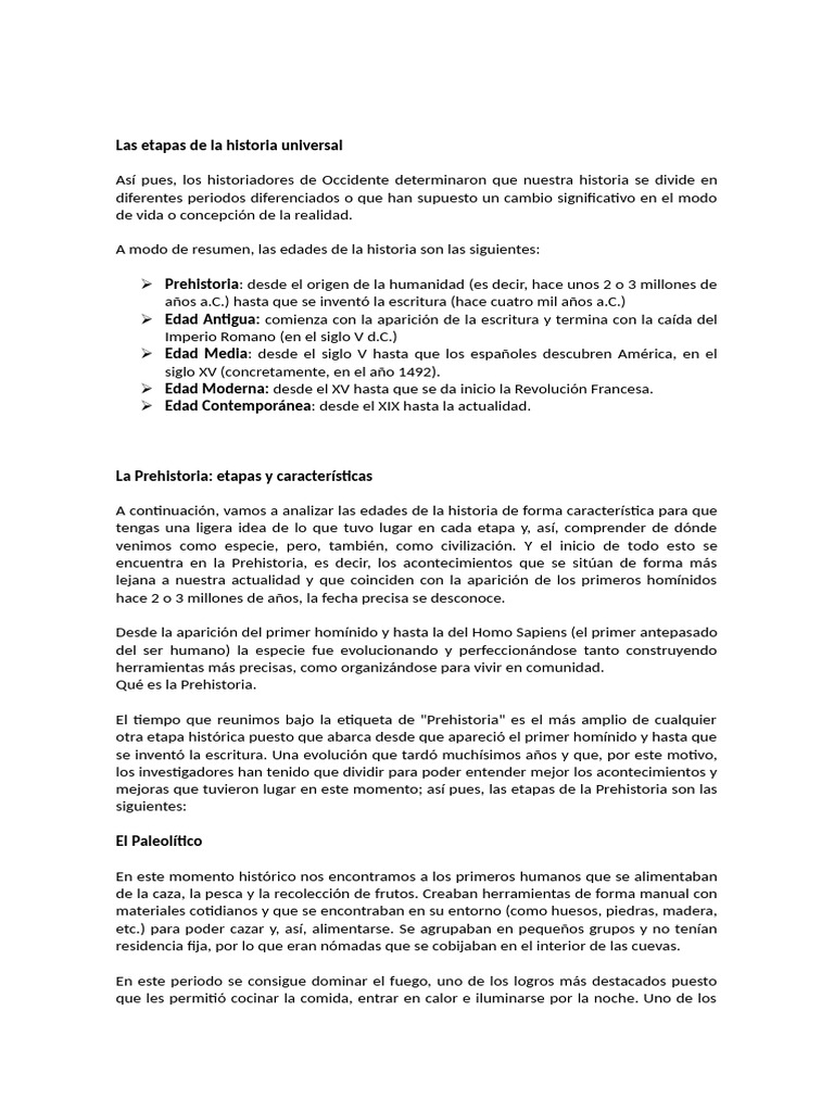 Etapas de la Historia Universal | PDF | Edades medias | Período moderno ...