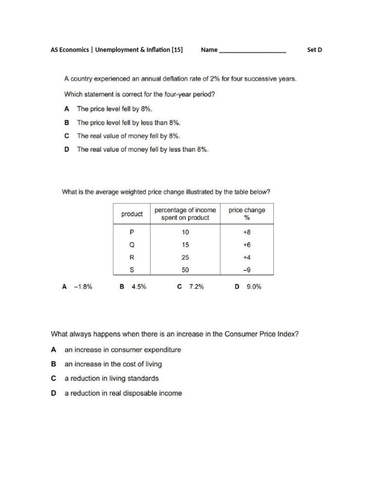 Unemployment & Inflation Test Set D | PDF