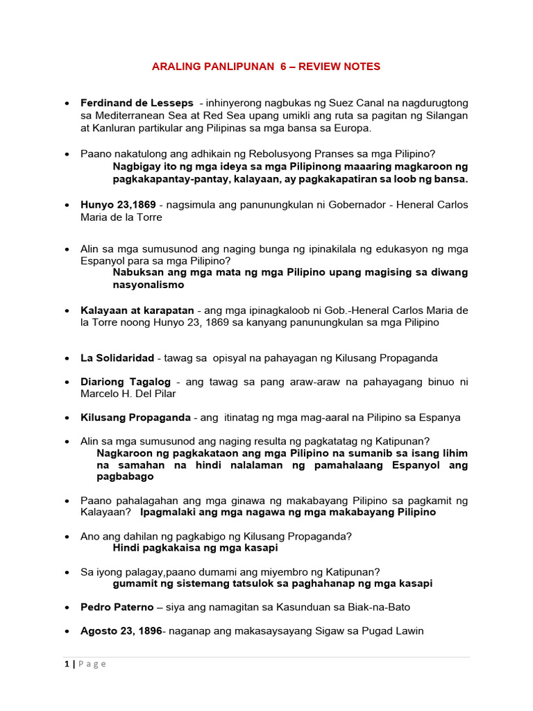 AP 6 q1 - Reviewer | PDF