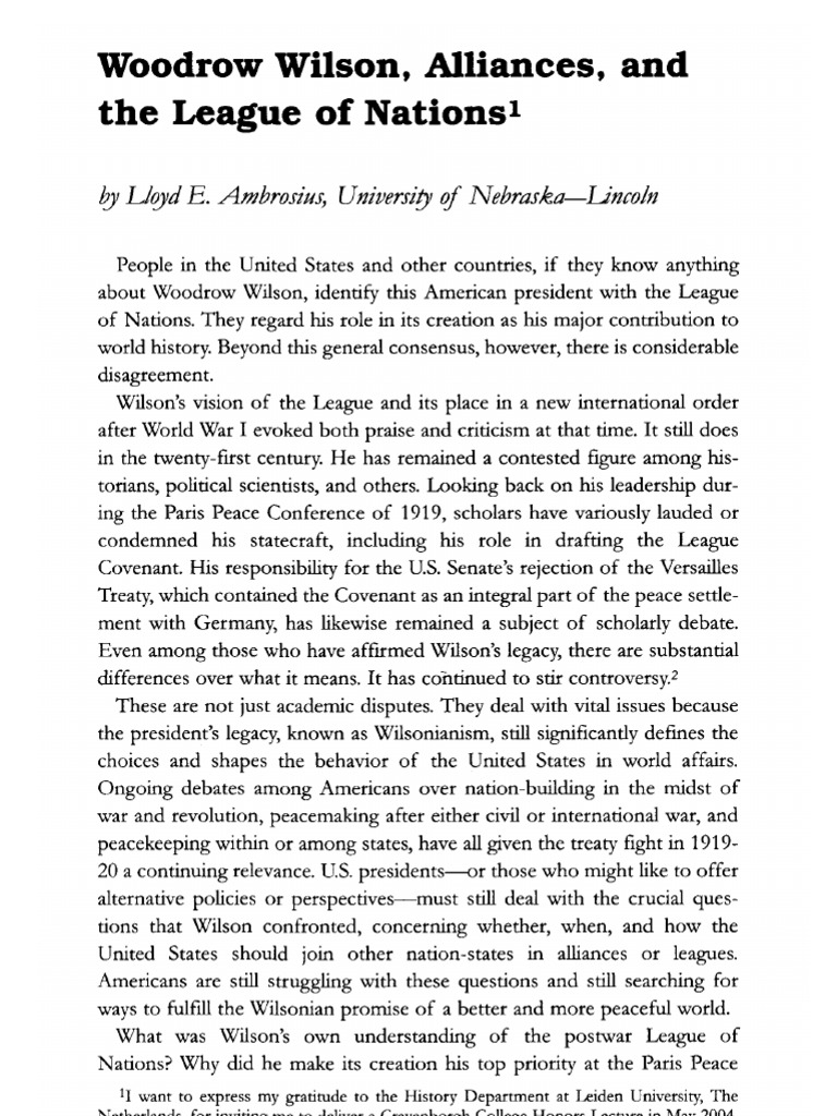 Woodrow Wilson, Alliances, and The League of Nations | PDF | Woodrow ...