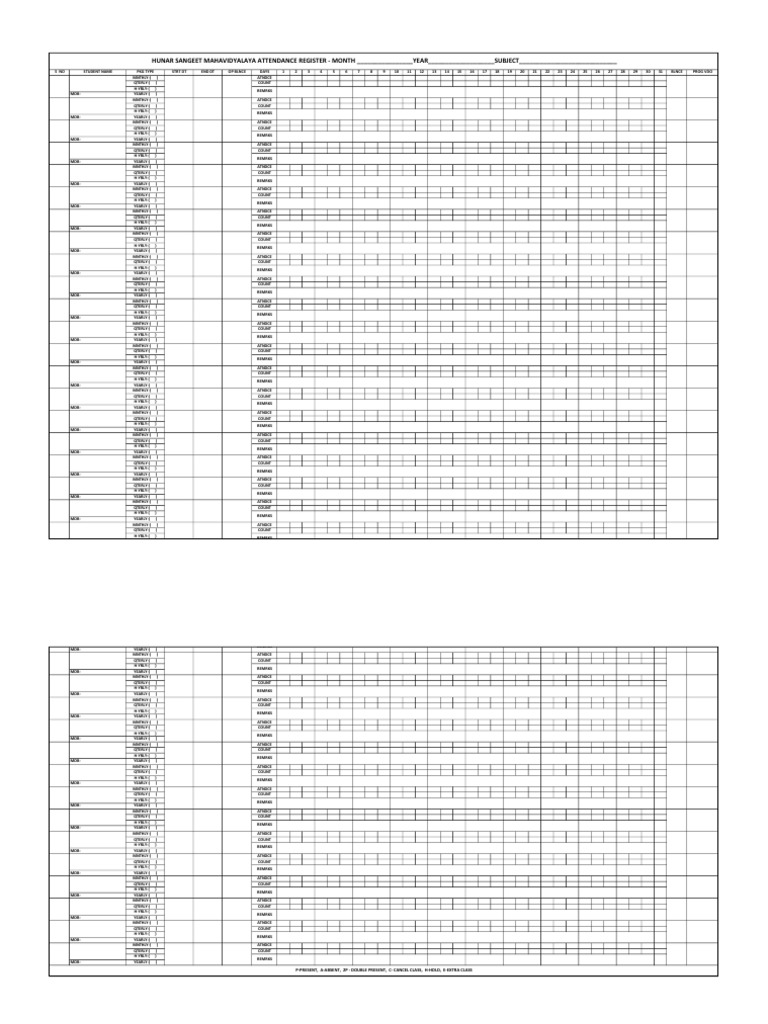 ATTENDANCE REGISTER | PDF