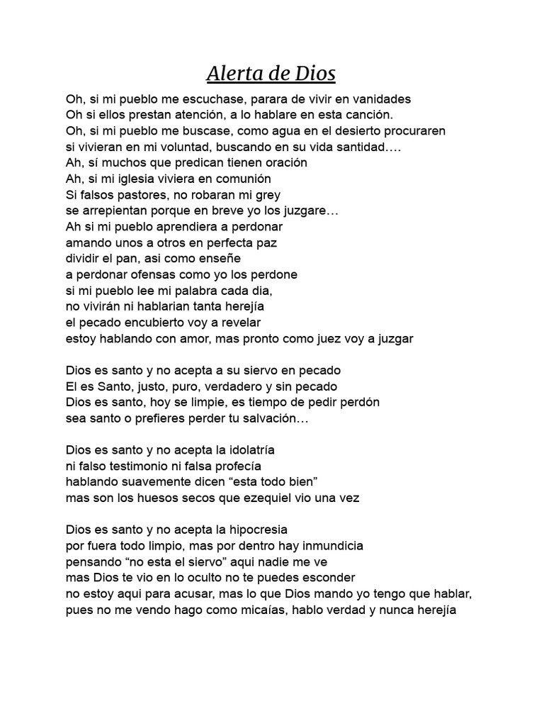 Alerta de Dios. Letra | PDF