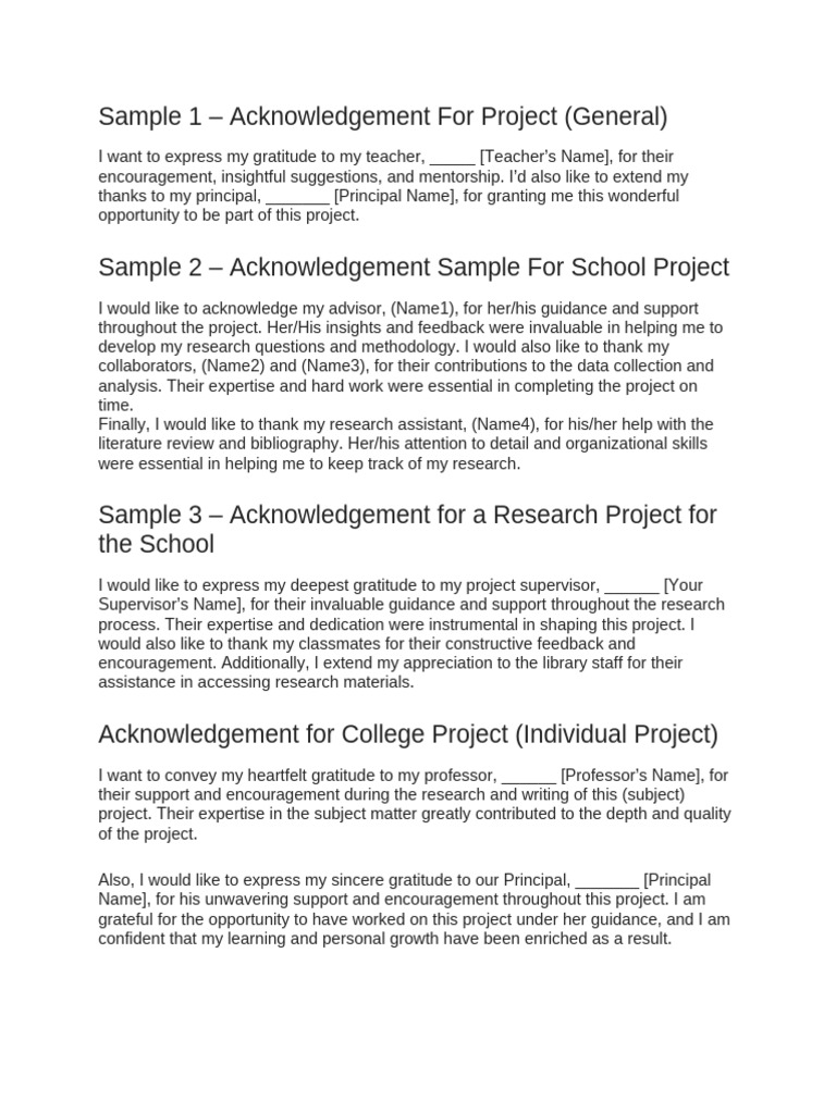 Acknowledgement Samples for Projects | PDF | Gratitude | Mentorship