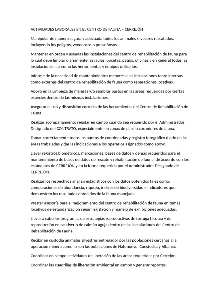 Actividades en Centro de Fauna Cerrejón | PDF | Fauna