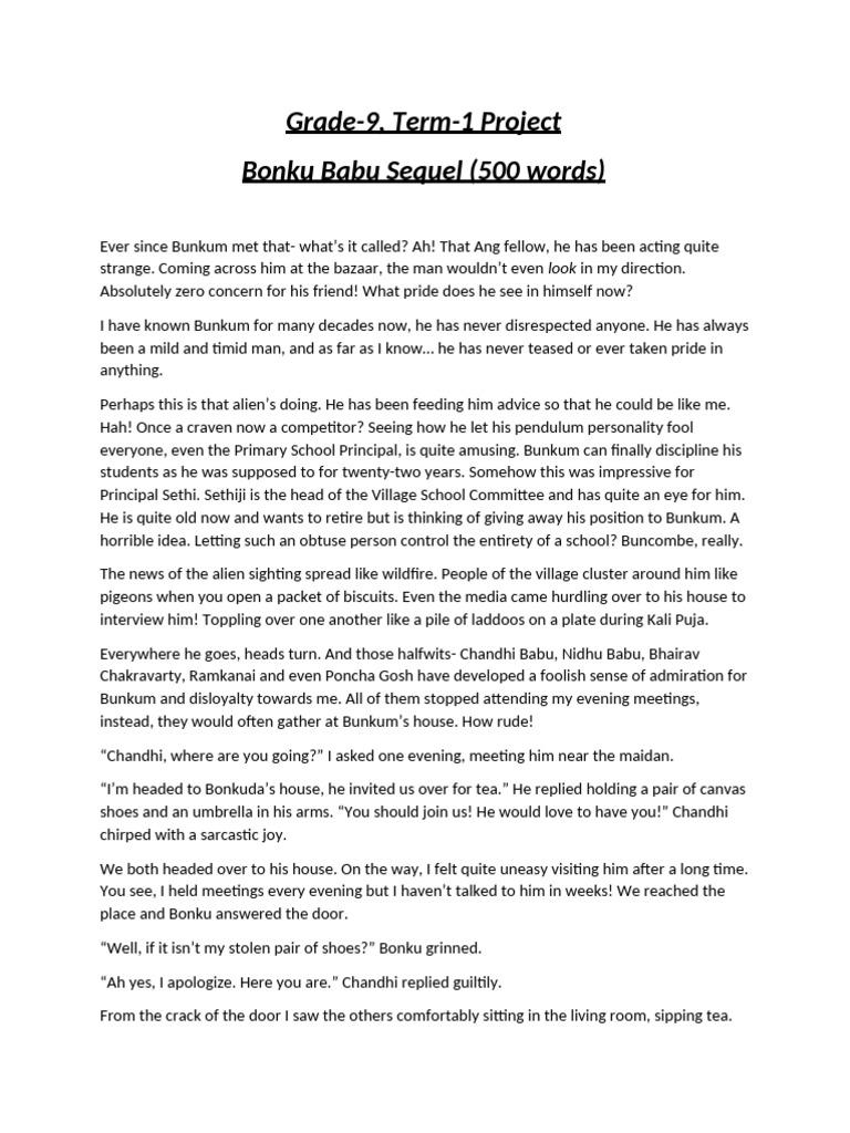 Bonku Babu Sequel (TERM 1 GRADE 9) | PDF
