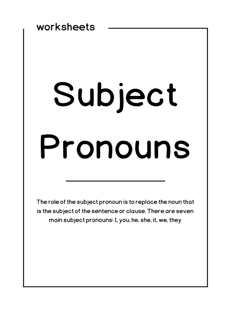 Subject Pronouns Worksheets in Black and White Greyscale Style | PDF ...