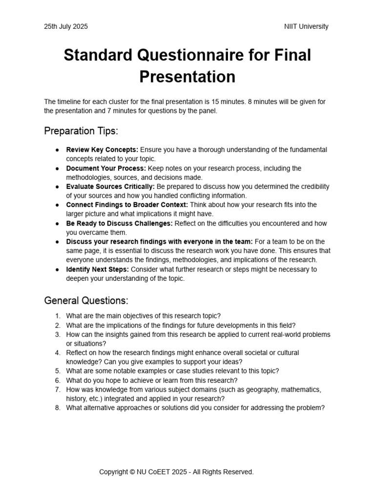 Standard Questionnaire For Final Presentation | PDF | Methodology ...