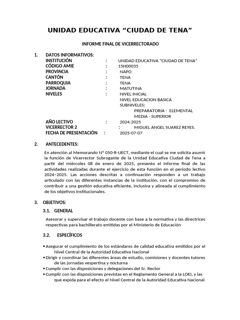 Inf. Vicerrectorado Matutin | PDF | Planificación