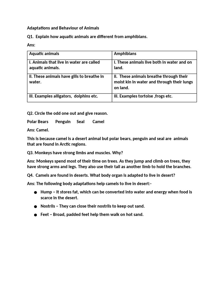 Grade 4 Adaptations and Behaviour of Animals | PDF