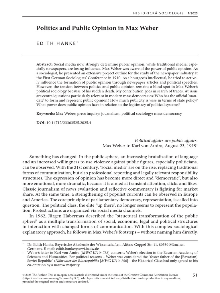 Politics and Public Opinion in Weber | PDF | Max Weber | Sociology