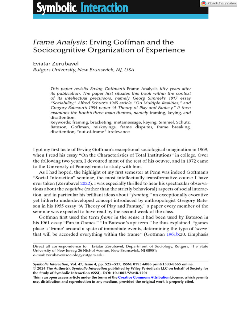 Goffman's Frame Analysis Revisited | PDF | Sociology | Framing (Social ...